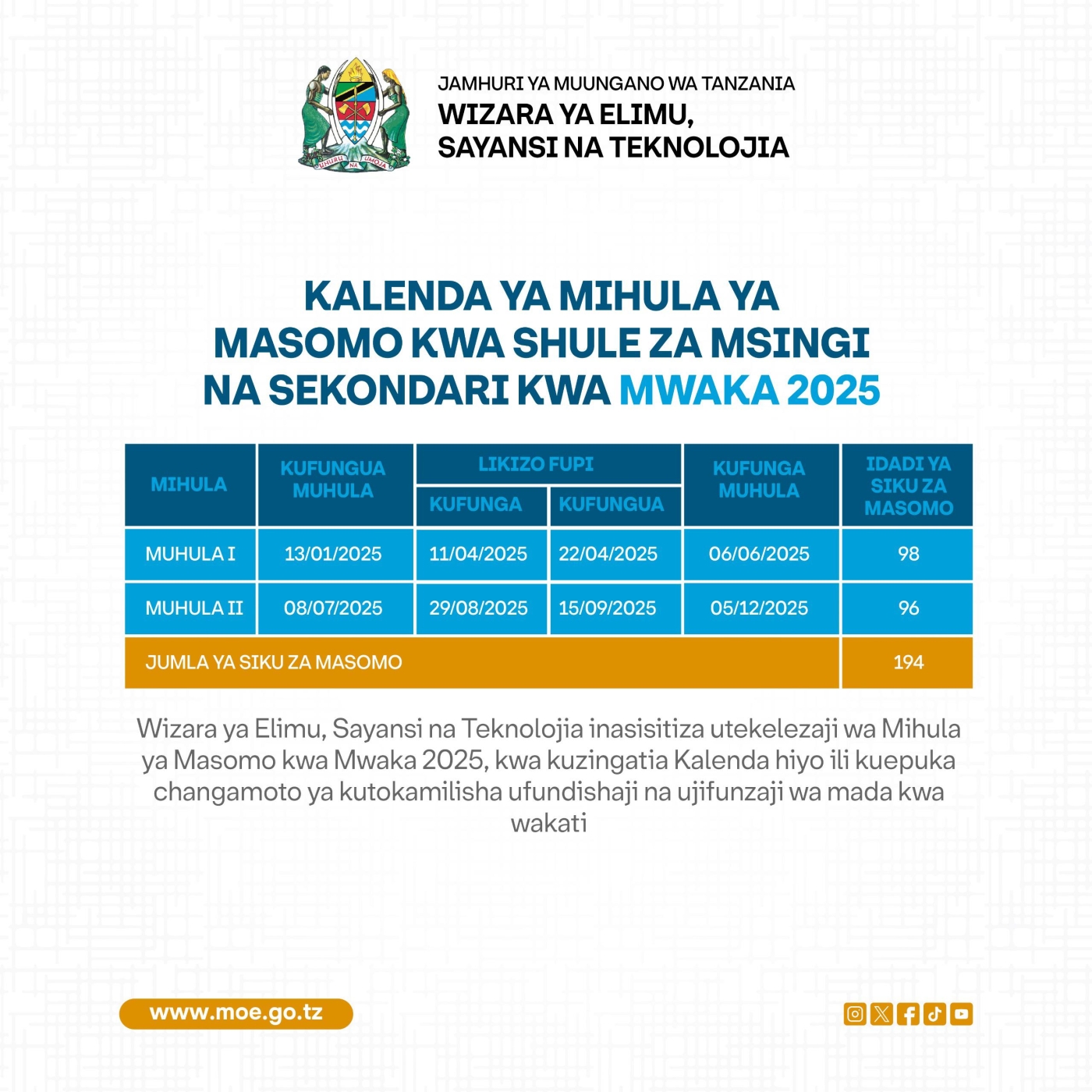 WARAKA WA ELIMU NA. 03 WA MWAKA 2024 KUHUSU KALENDA YA MIHULA YA MASOMO KWA SHULE ZA AWALI ...